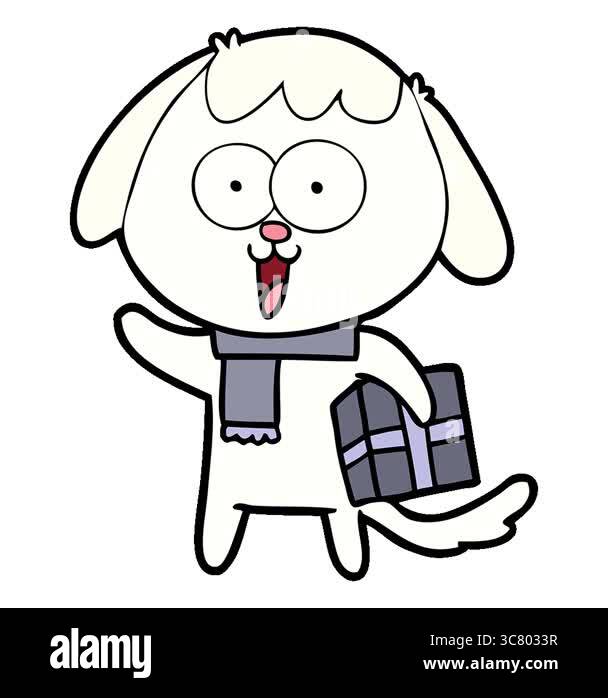 A simple looping animated cute cartoon dog with christmas present Stock ...