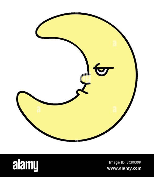 A simple looping animated cartoon of a moon tired of looking down on ...