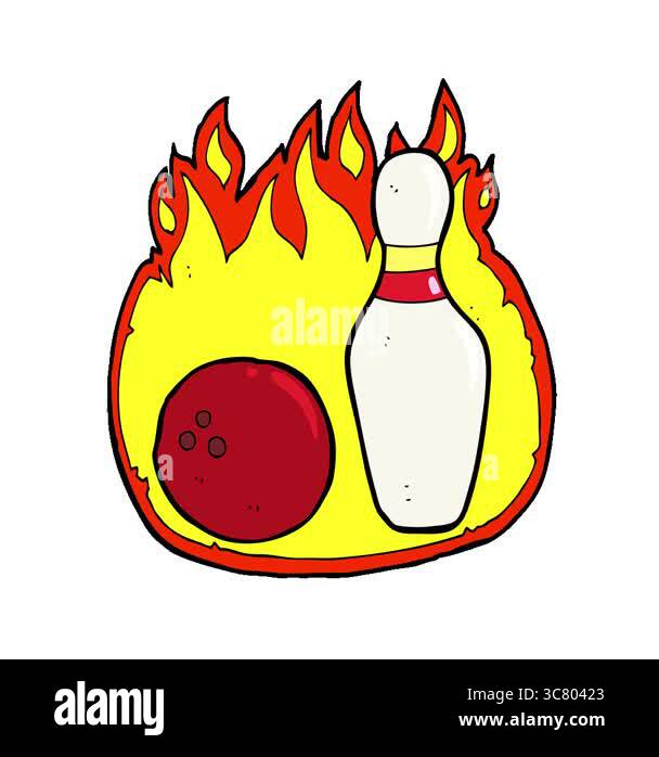 A simple looping animated ten pin bowling cartoon symbol with fire ...