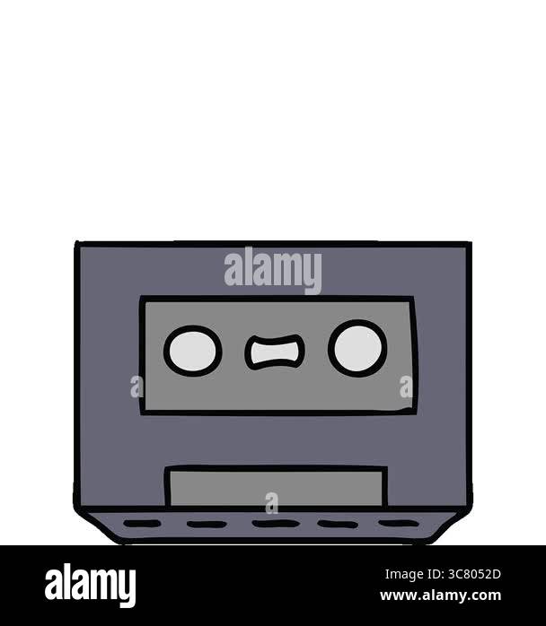 A simple looping animated hand drawn cartoon doodle of a retro cassette ...