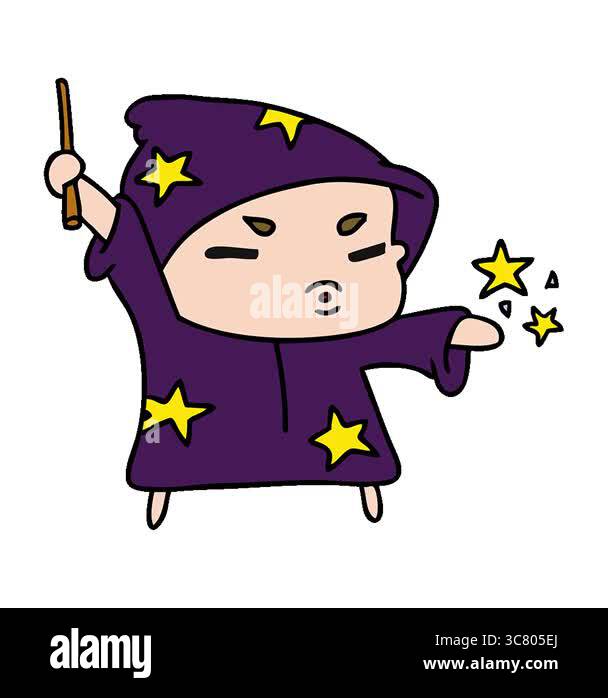 A simple looping animated cartoon illustration cute kawaii wizard child ...