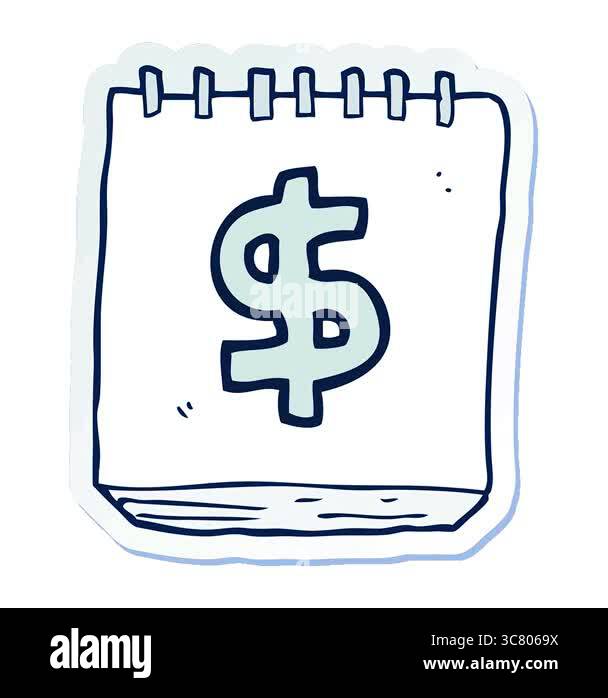 A simple looping animated sticker of a cartoon note pad with dollar ...