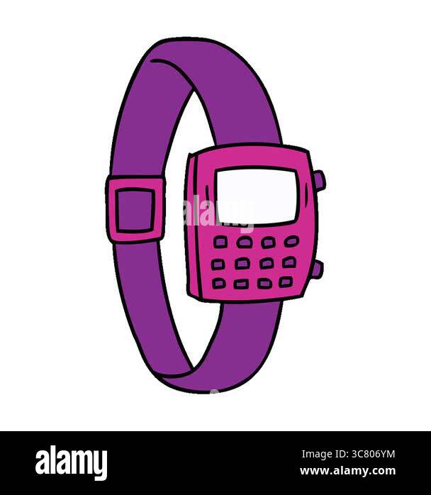 A simple looping animated hand drawn cartoon doodle of a retro watch ...