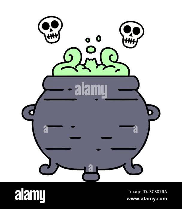 A simple looping animated cartoon cauldron bubbling and brimming with ...