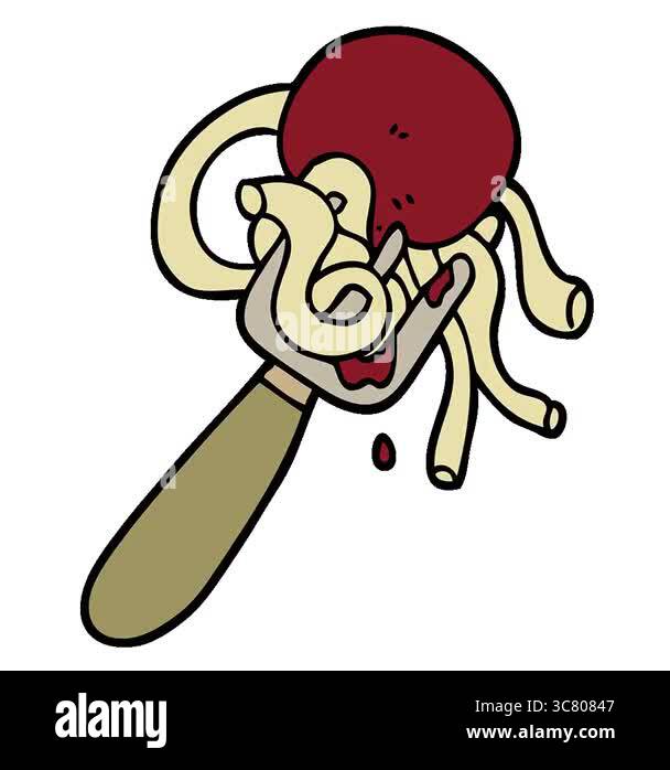 A simple looping animated hand drawn doodle style cartoon spaghetti and ...