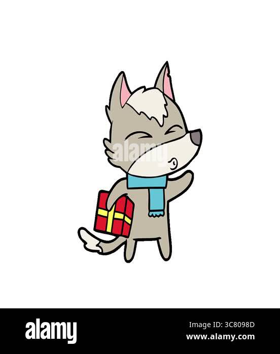 A simple looping animated cartoon christmas wolf whistling Stock Video ...