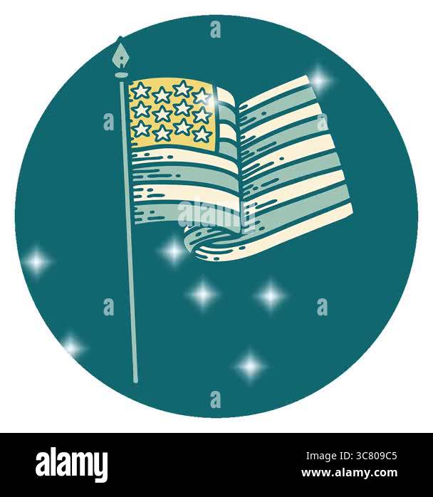 A simple looping animated iconic tattoo style image of the american ...