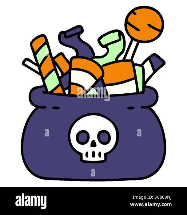 A simple looping animated cartoon of a halloween candy bag full of treats Stock Video Footage ...