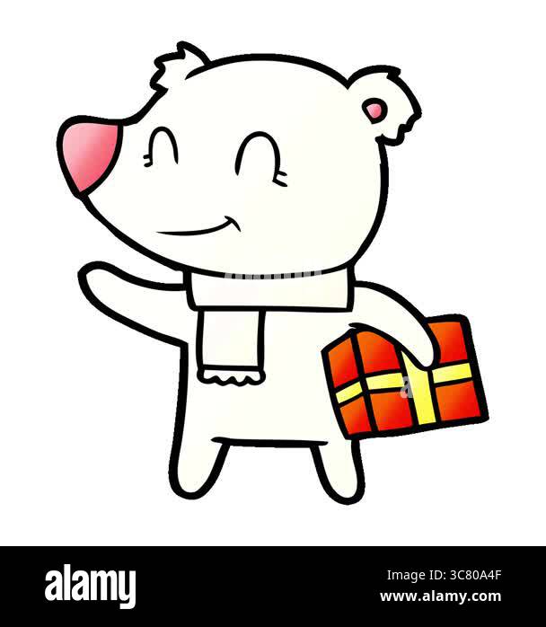 A simple looping animated polar bear with christmas present cartoon ...