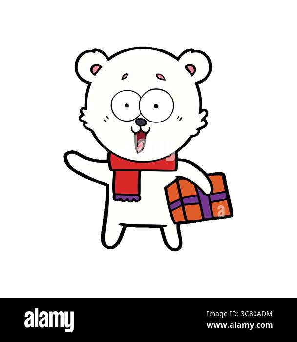 A simple looping animated polar bear with christmas present cartoon ...