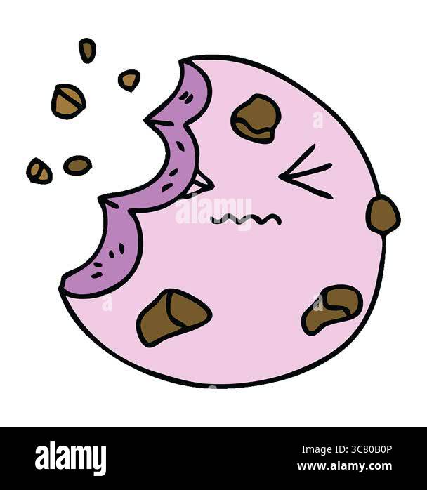 A simple looping animated hand drawn quirky cartoon munched cookie ...