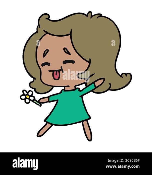 A simple looping animated freehand drawn cartoon of cute kawaii girl ...