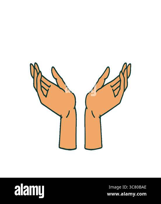 A simple looping animated iconic tattoo style image of open hands Stock ...