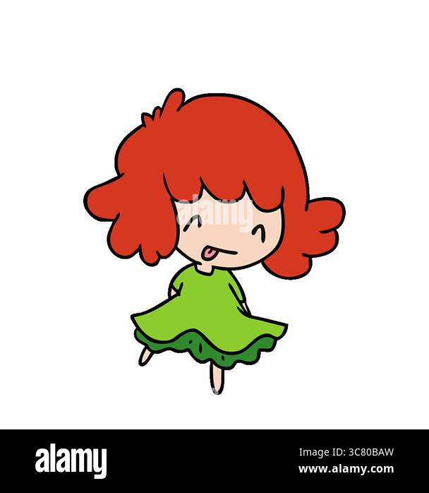 A simple looping animated cartoon illustration of a cute kawaii girl ...