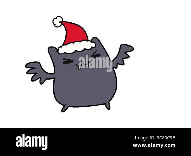 A simple looping animated hand drawn christmas cartoon of kawaii bat ...