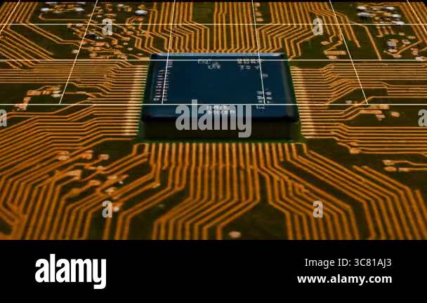 Abstract animated illustration of a technological electronic circuit ...