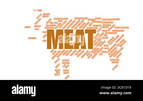 animated tag cloud meat concept with silhouette of the cow Stock Video ...