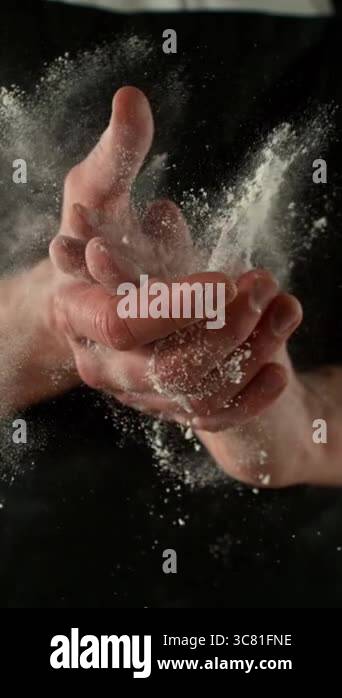 Super Slow Motion Chef Clapping Hands with Flour . Filmed on High Speed ...