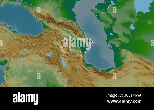 Azerbaijan map - extract. Border. Physical Stock Video Footage - Alamy
