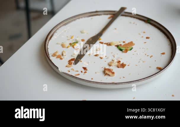 A clean plate with crumbs left over from a delicious lunch Stock Video ...