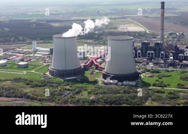 Heavy Industrial Power Plant with Cooling Towers and Steam Emission ...