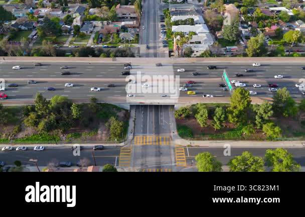 Dynamic 4K aerial footage showcasing a bustling Los Angeles freeway ...