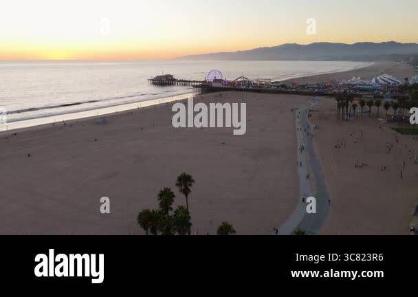 SANTA MONIKA, LOS ANGELES, CALIFORNIA, USA-10 OCTOBER, 2024: Drone shot ...