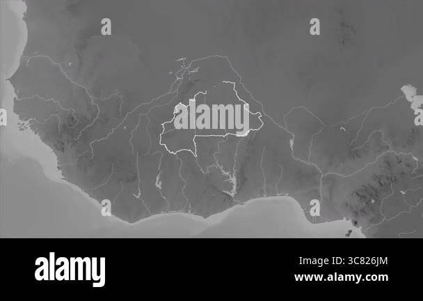 Burkina Faso map - extract. Border. Grayscale Stock Video Footage - Alamy