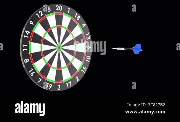 Three darts hit the center of the target, side view. Animation, 3D ...