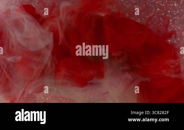 Wave fog. Rose smoke. Red white color haze paint mix on flower nature ...