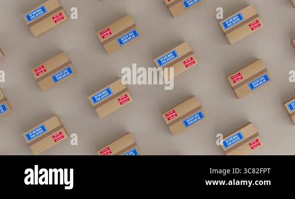 4k Resolution Video: Rows of Cardboard Package and Parcel Box Packages ...