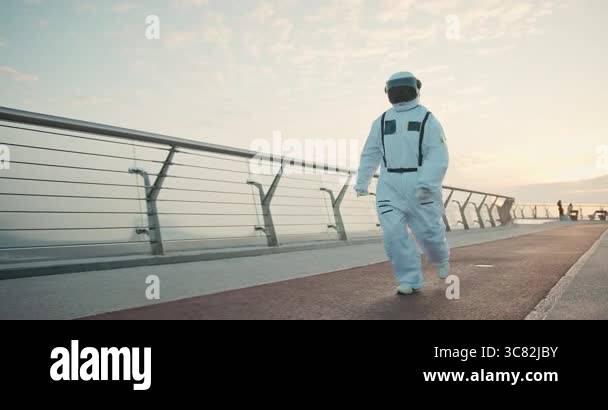 Female Astronaut in Space Suit Confidently Walking on Mars. Hispanic ...