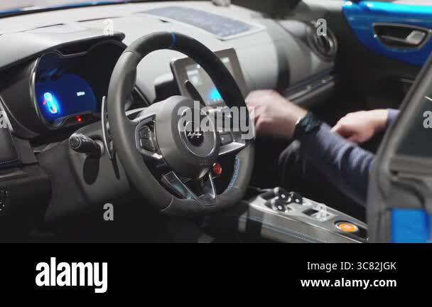 Helsinki, Finland - March 15, 2025: Interior of the Alpine A110 sports ...