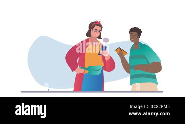 Happy people using smartphones. Moving banner with men and women ...