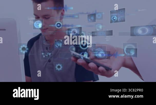 Interacting with smartphone, people using animation and digital ...