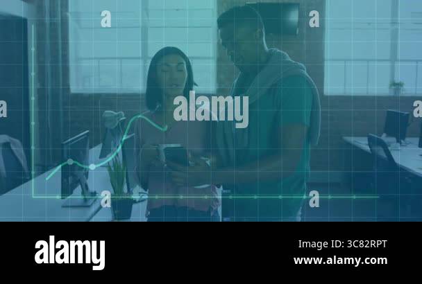 Analyzing data on tablet, business professionals discussing financial ...