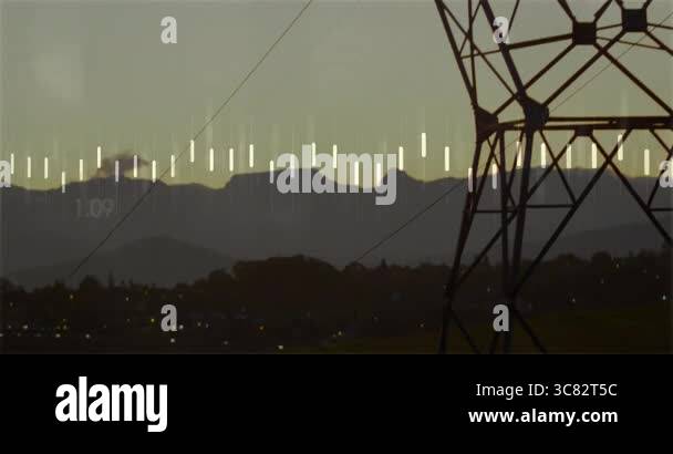 Animation of transmission tower with numerical data overlay against ...