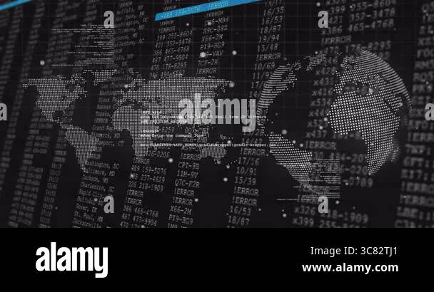 Digital world map and error codes over financial data processing ...