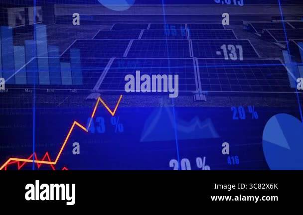 Analyzing financial data, charts with fluctuating lines and percentages ...