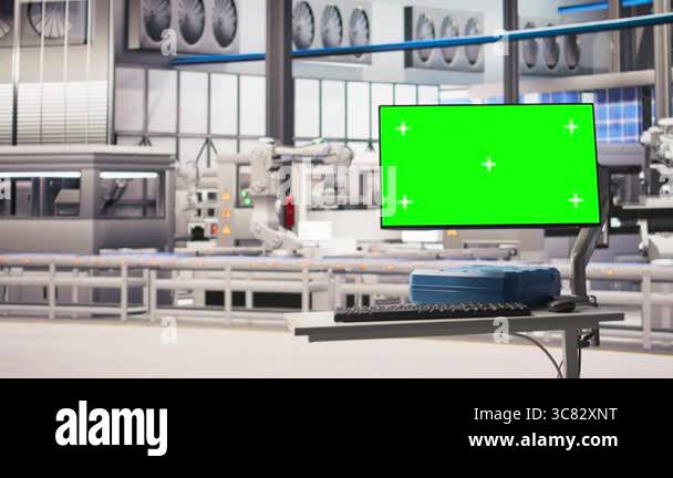 Chroma key mockup display in industry 4.0 solar panels plant ...