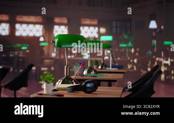 Empty university library for students to work on school assignments or ...