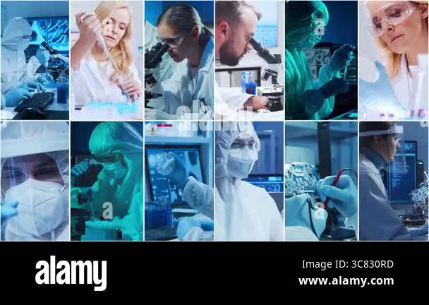 Technology and medical concept. Scientists, lab equipment and ...
