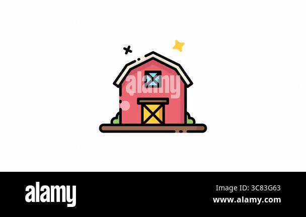 animation of Red barn with a yellow door suitable for farm themed ...