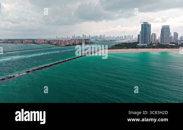 Marina landscape in South Beach, USA. Aerial view on sea canal leading ...