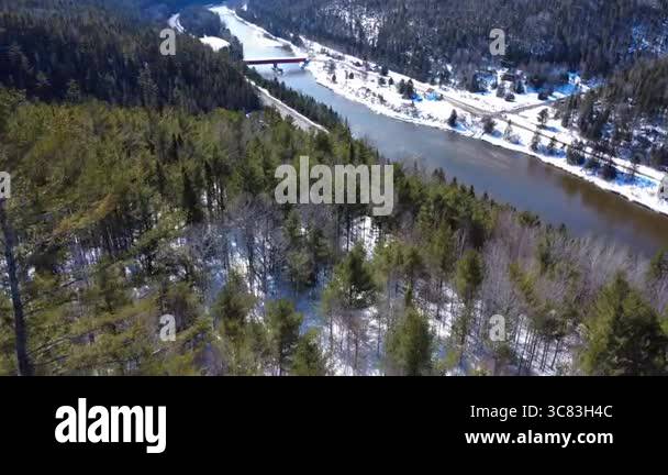 Aerial view of the legendary Matapedia Salmon River and the ...