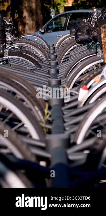 Urban Bicycle Rack Overflowing With Bikes, A Scene of City Life and ...