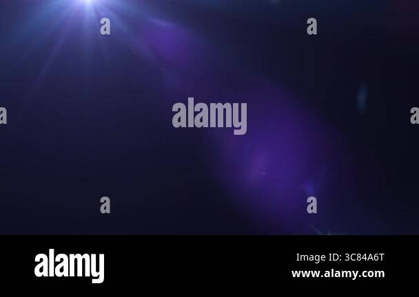 Loop blue purple optical lens flares shine rays light move from top ...