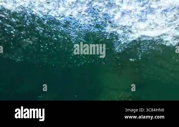 Close up of an unrecognizable person diving into Aguas Verdes natural ...