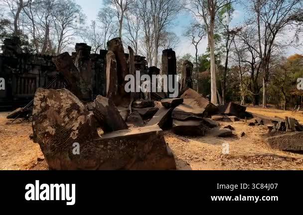 Destroyed ruins of ancient civilizations in Asia. Restoration of ...