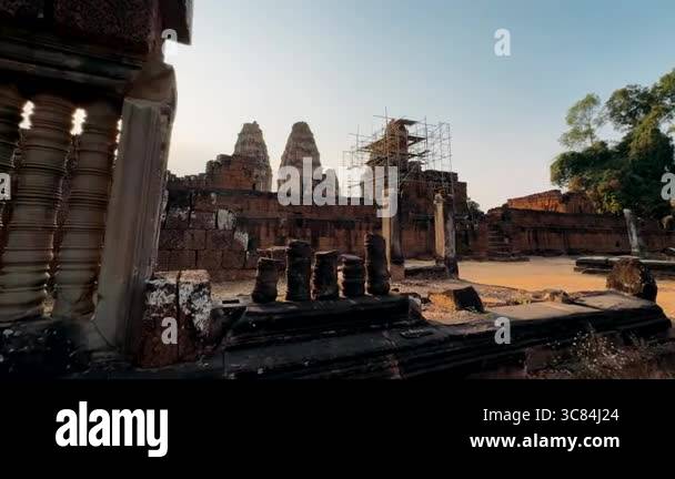 Destroyed ruins of ancient civilizations in Asia. Restoration of ...